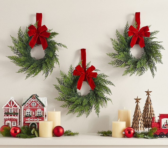 Mini Cedar Ribbon Wreaths, Set of 3 | Pottery Barn Kids
