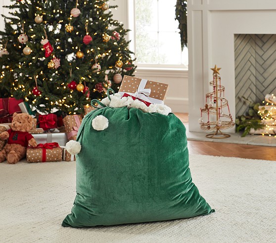 Green Velvet Santa Bag | Pottery Barn Kids