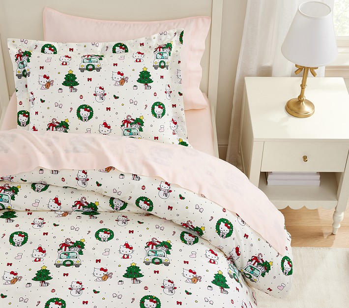 Hello Kitty® Christmas Organic Duvet Cover & Shams | Pottery Barn Kids