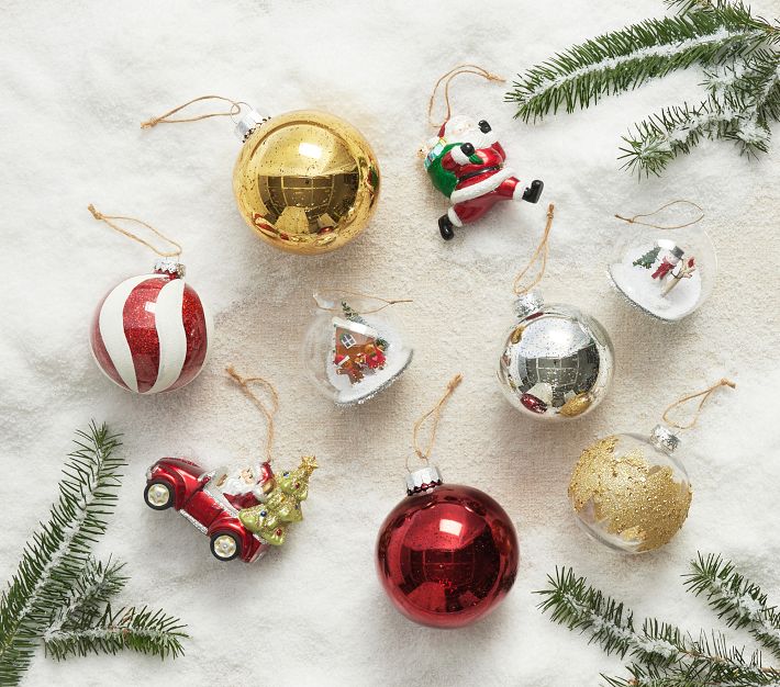 Mercury Red Silver Glitter Ball Ornaments Set of 7 Pottery Barn Kids