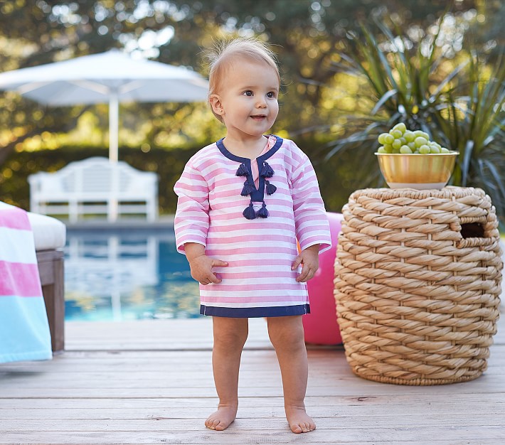 Bright Pink Stripe Tassel Baby Beach Tunic | Pottery Barn Kids