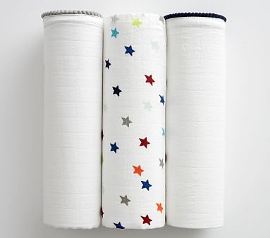 Organic Muslin Pom-Pom Mini Star Swaddle Set | Pottery Barn Kids