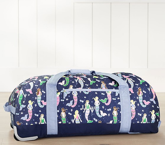 Navy Mermaids Rolling Extra Large Kids Duffle Bag | Pottery Barn Kids