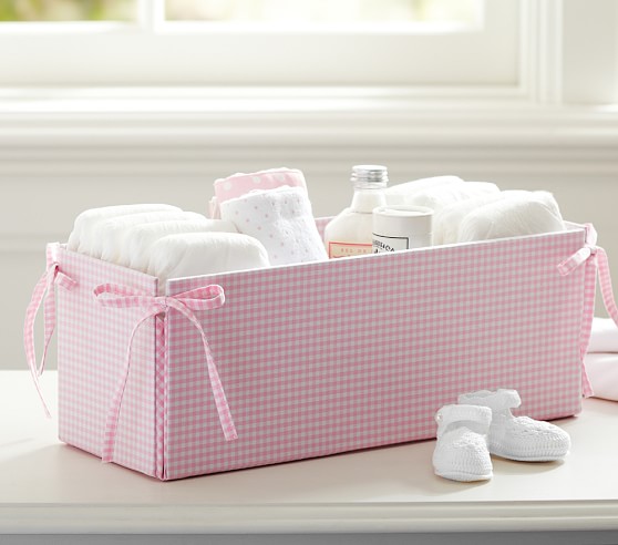 Light Pink Gingham Changing Table Organizer | Pottery Barn Kids