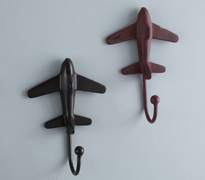 Rustic Metal Plane Kids Wall Hooks | Pottery Barn Kids