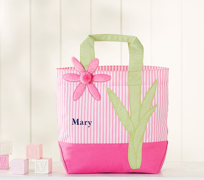 Striped Critter Pink Daisy Kids Tote | Pottery Barn Kids