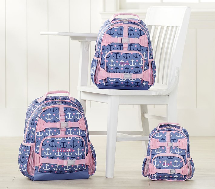 Mackenzie Blue & Pink Anchor Hearts Girls Backpack | Pottery Barn Kids