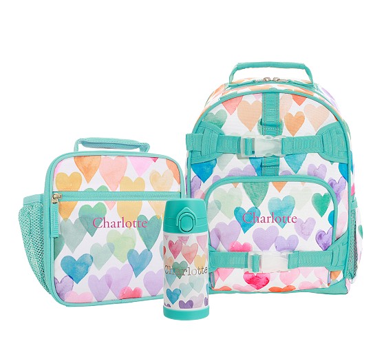 Mackenzie Aqua Rainbow Hearts Backpack & Lunch Bundle, Set of 3 | Pottery Barn Kids