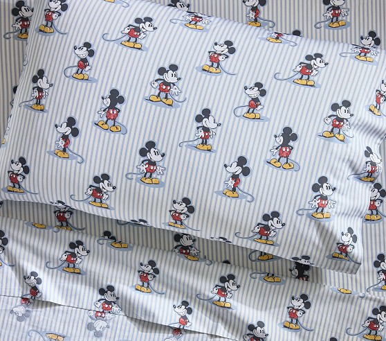 Disney Home x Sanderson Mickey Mouse Stripe Organic Sheet Set | Pottery Barn Kids
