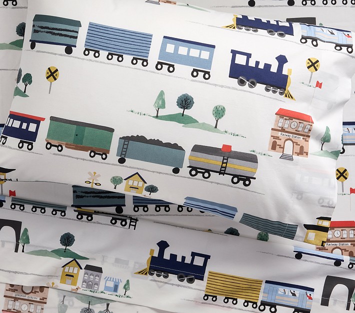 Trains Organic Toddler Sheet Set | Pottery Barn Kids
