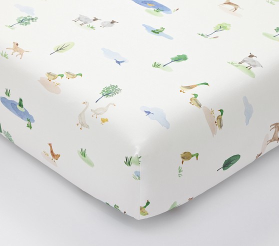Rowan Ducks Organic Crib Fitted Sheet | Pottery Barn Kids