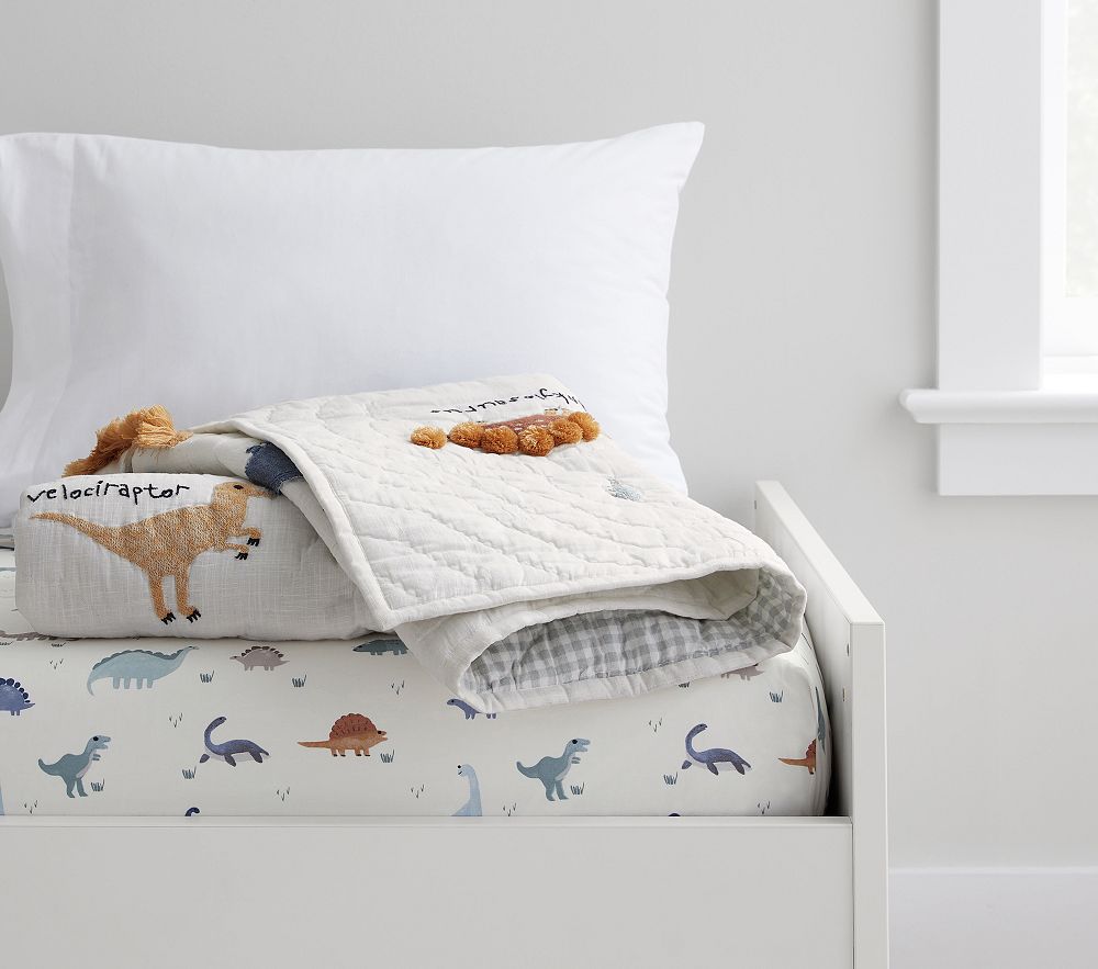 Embroidered Dino Toddler Quilt & Crib Sheet Bundle | Pottery Barn Kids