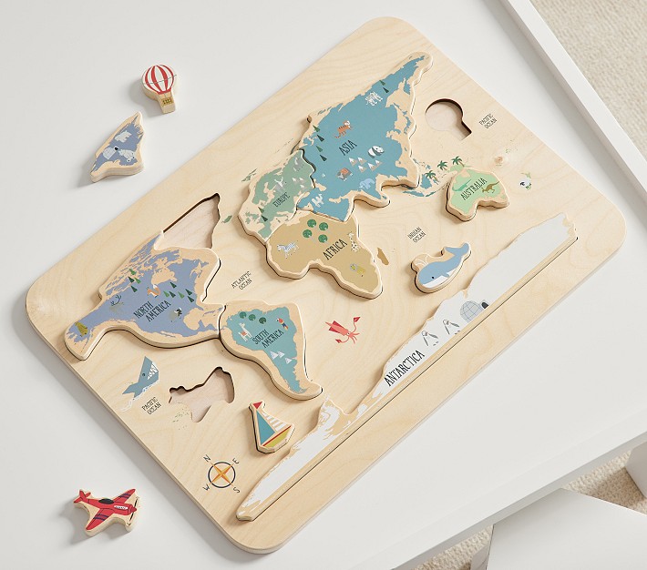 World Map Wooden Puzzle - Fun & Safe Learning Toy | Pottery Barn Kids