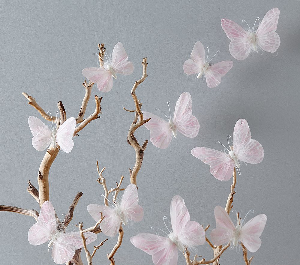 Pink Feather Butterflies Set | Kids Wall Decor | Pottery Barn Kids