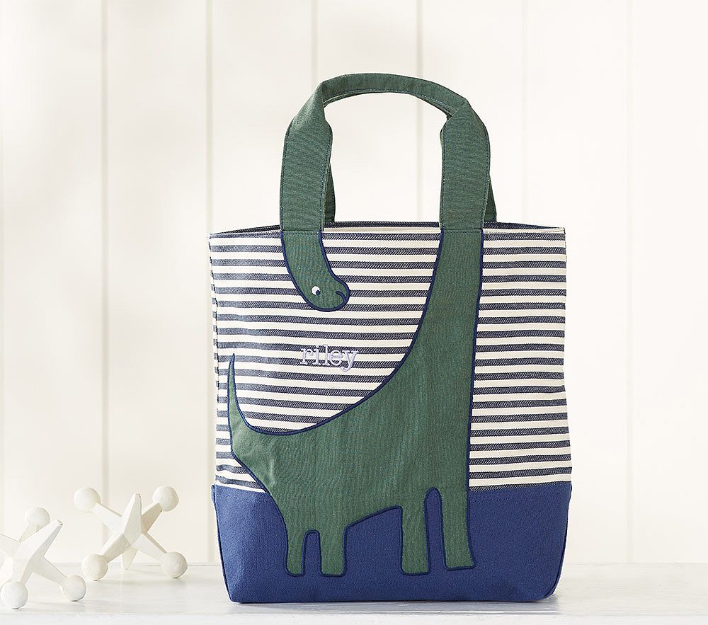 Striped Critter Navy Blue Dino Kids Tote | Pottery Barn Kids