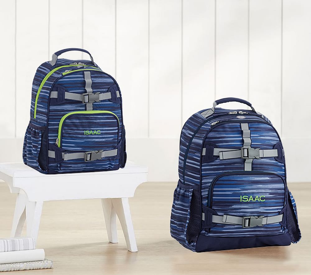 Mackenzie Blue Abstract Stripe Reflective Backpacks | Pottery Barn Kids