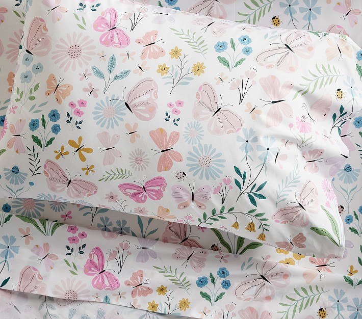 Wildflower Butterfly Toddler Bed Sheet Set - Organic Cotton | Pottery ...