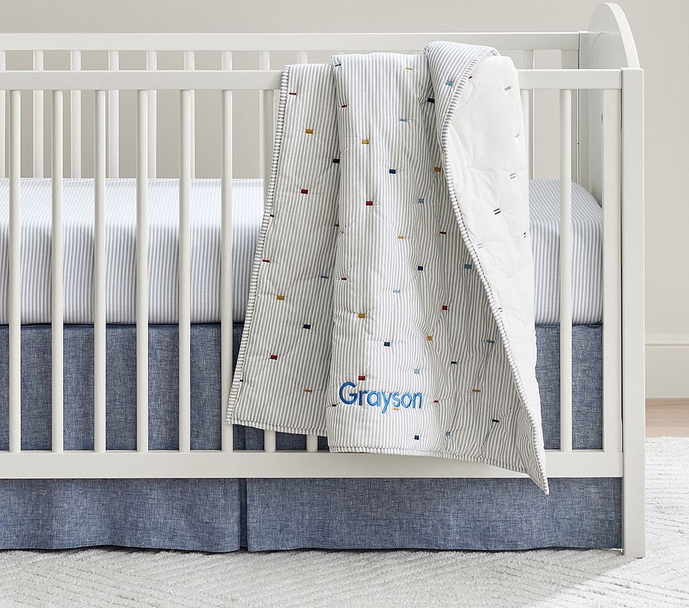 Embroidered Striped Baby Quilt | Pottery Barn Kids