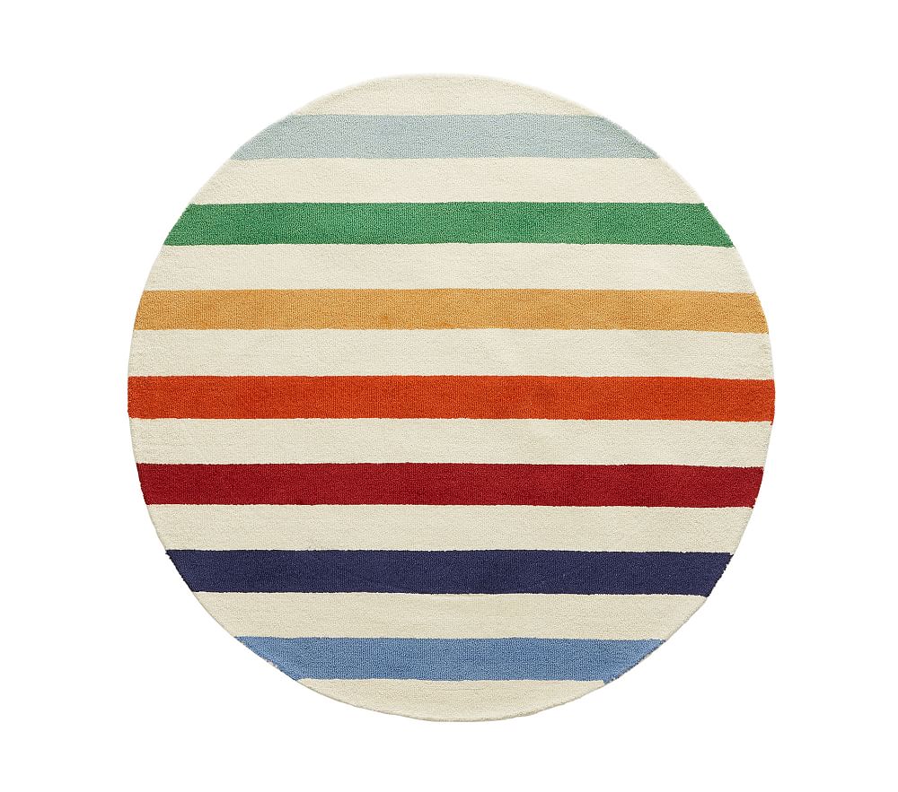 Rainbow Rugby Stripe Round Rug | Pottery Barn Kids