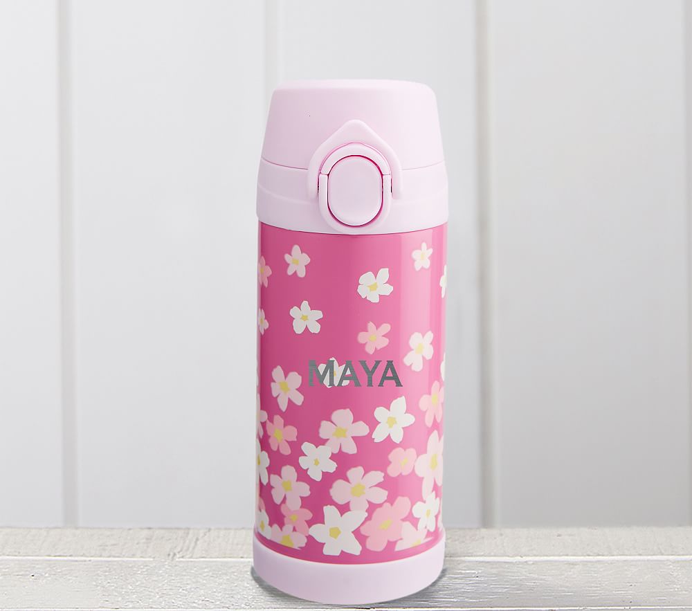 Mackenzie Pink Falling Flowers Glow-in-the-Dark Water Bottle | Pottery ...