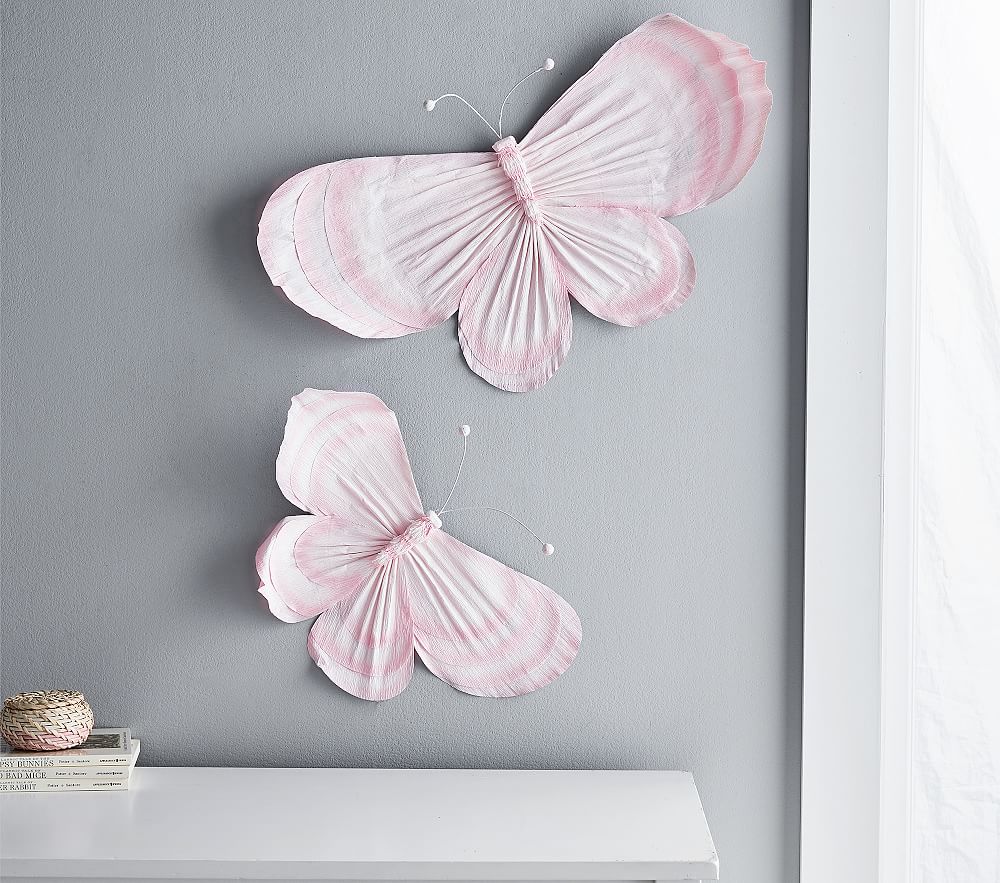 Pink Crepe Paper Butterflies, Set of 2 | Pottery Barn Kids