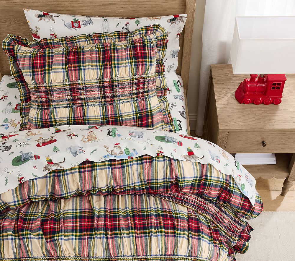 Holiday Plaid Smocked Comforter & Shams | Pottery Barn Kids