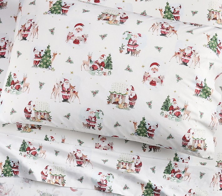 Holly Jolly Santa Organic Sheet Set | Pottery Barn Kids