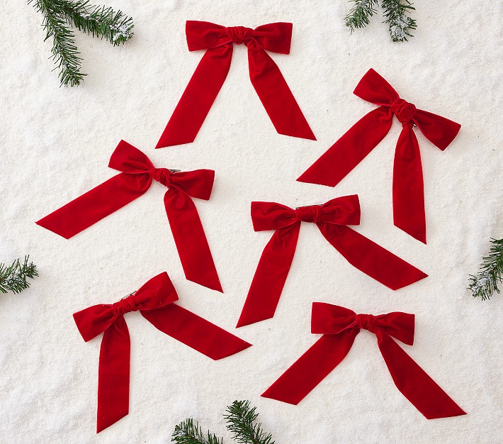 Red Velvet Bow Tree Clips | Holiday Decor | Pottery Barn Kids