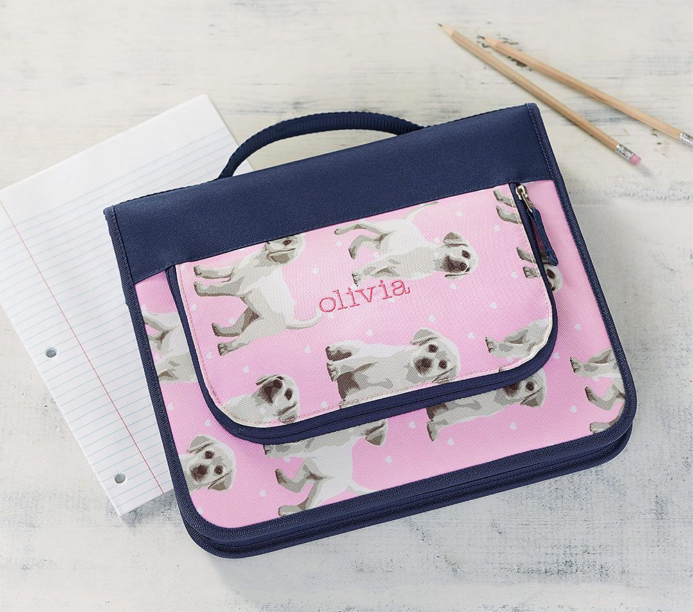 Mackenzie Pink & Navy Puppy 3-Ring Binder | Pottery Barn Kids