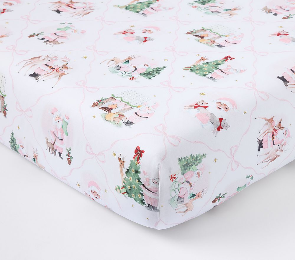 Holly Jolly Blush Santa Organic Crib Fitted Sheet | Pottery Barn Kids
