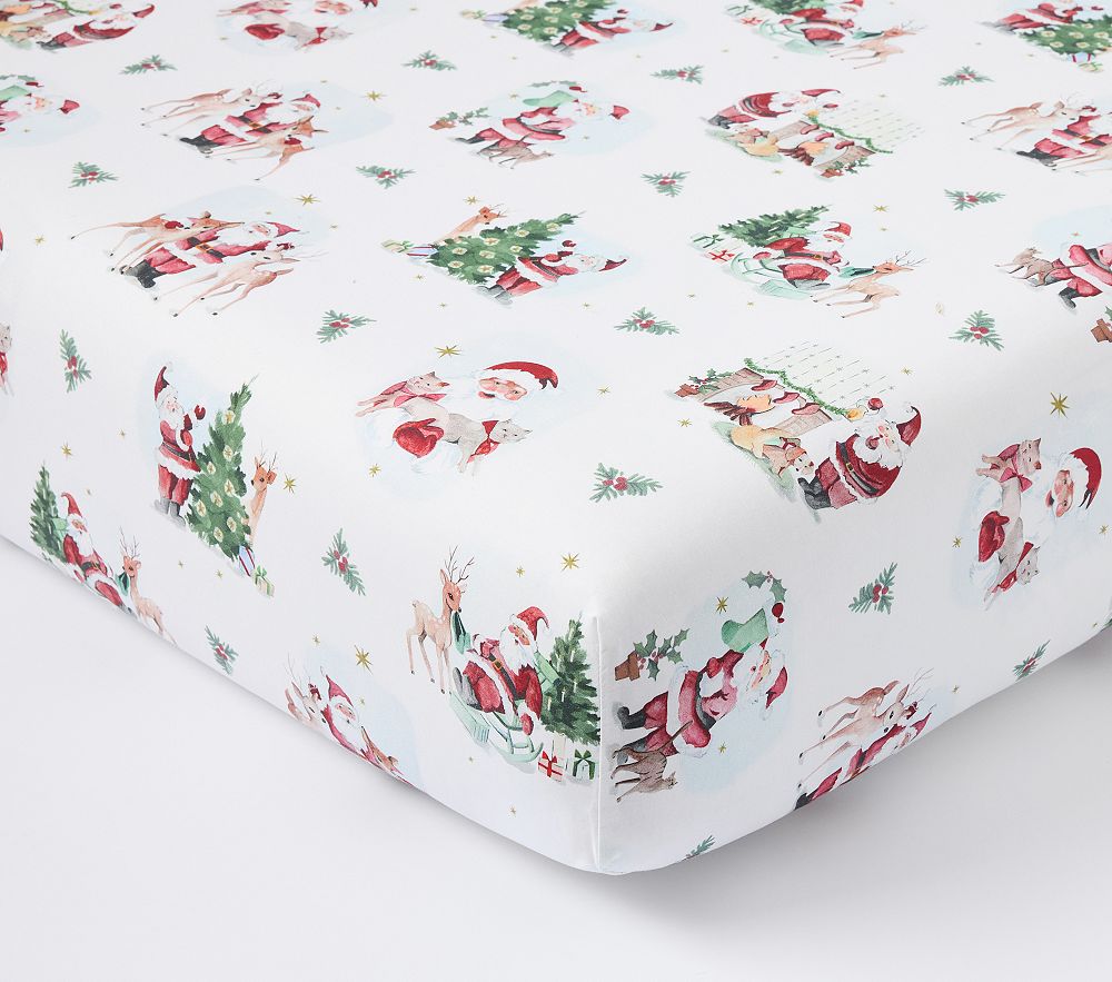 Holly Jolly Santa Organic Crib Fitted Sheet | Pottery Barn Kids