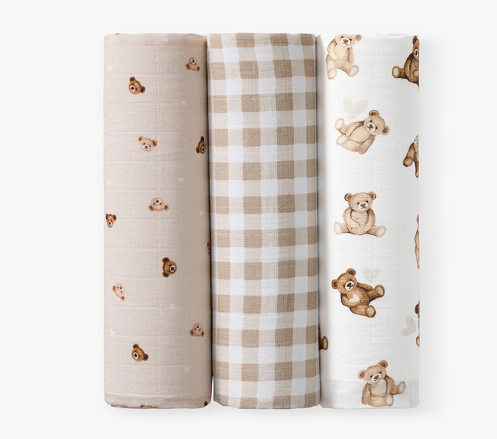 Teddy Bear Muslin Swaddle Set | Pottery Barn Kids