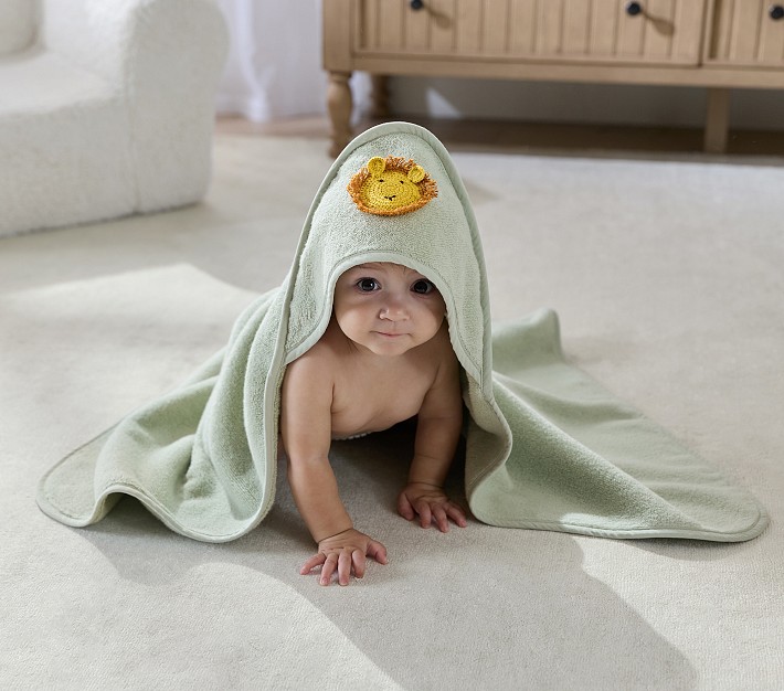 Super Soft Organic Cotton Crochet Lion Hooded Towel | Pottery Barn Kids