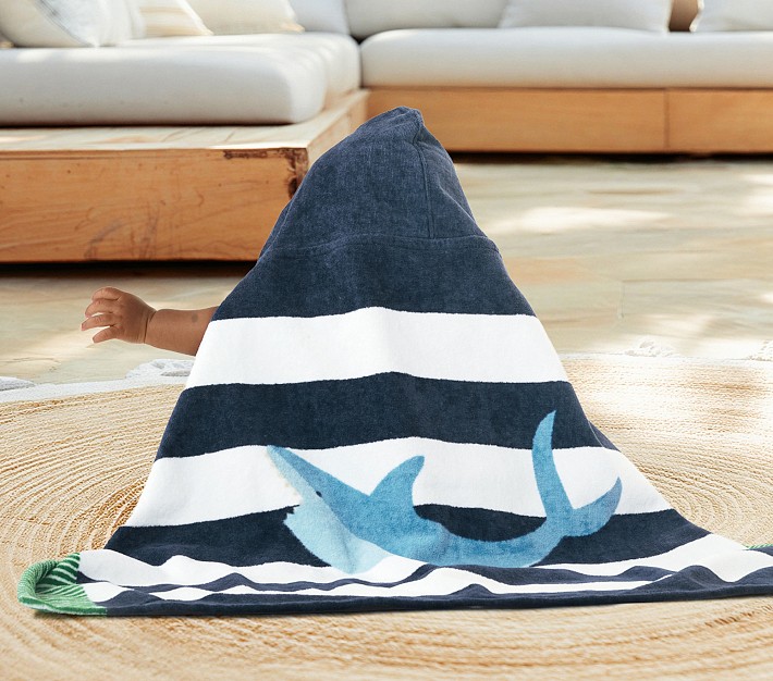 Rugby Stripe Shark Baby Beach Hooded Towel UPF 50+ | Pottery Barn Kids