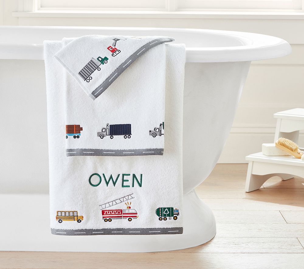Busy Trucks Bath Towels Set | Pottery Barn Kids