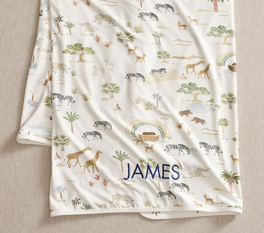 Noah's Ark Bamboo Viscose Reversible Baby Blanket | Pottery Barn Kids